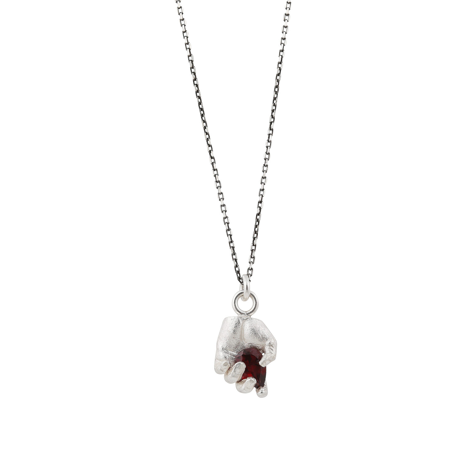 Heart | Silver Hand Pendant with Garnet | Dovile Bertulyte
